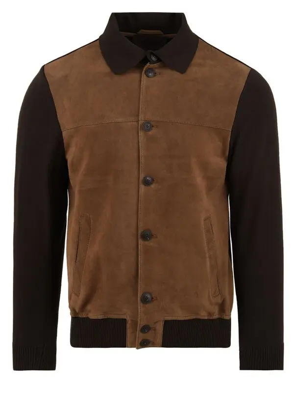 THE JACK LEATHERS Paneled Leather And Knit Jacket - Pecan/dark Brown