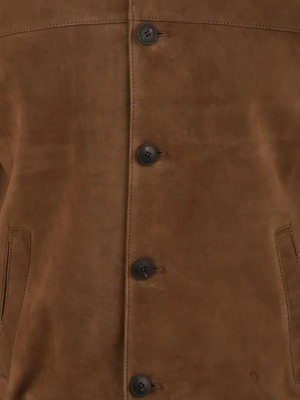 THE JACK LEATHERS Paneled Leather And Knit Jacket - Pecan/dark Brown