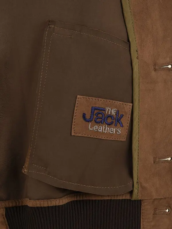 THE JACK LEATHERS Paneled Leather And Knit Jacket - Pecan/dark Brown
