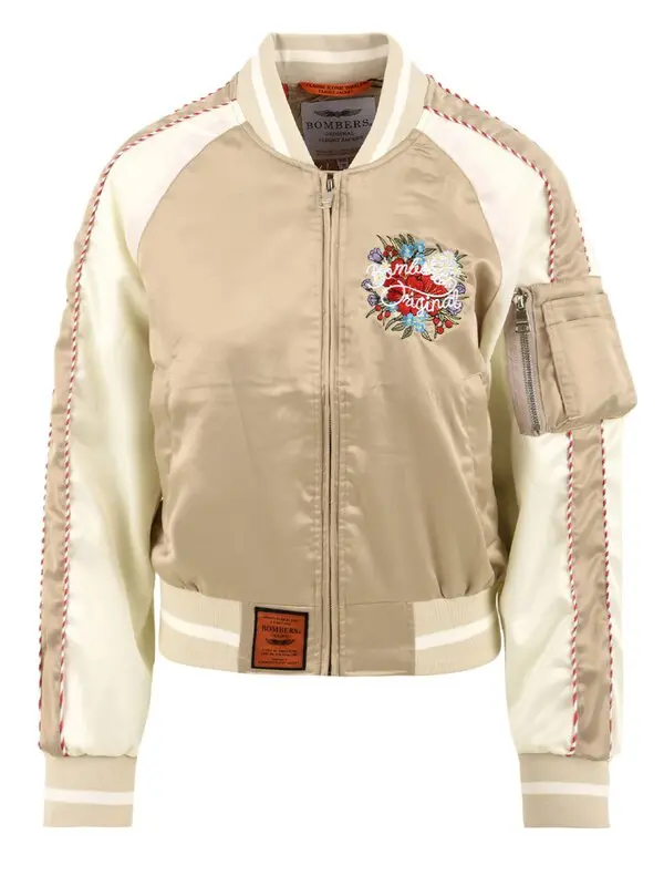BOMBERS Satin Bomber Jacket With Floral Embroidery