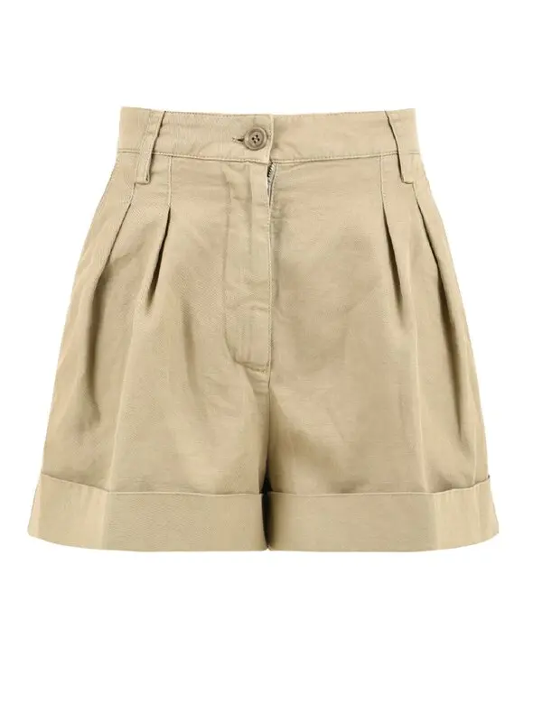 Aspesi Cotton Linen Blend Cuffed Shorts - Beige
