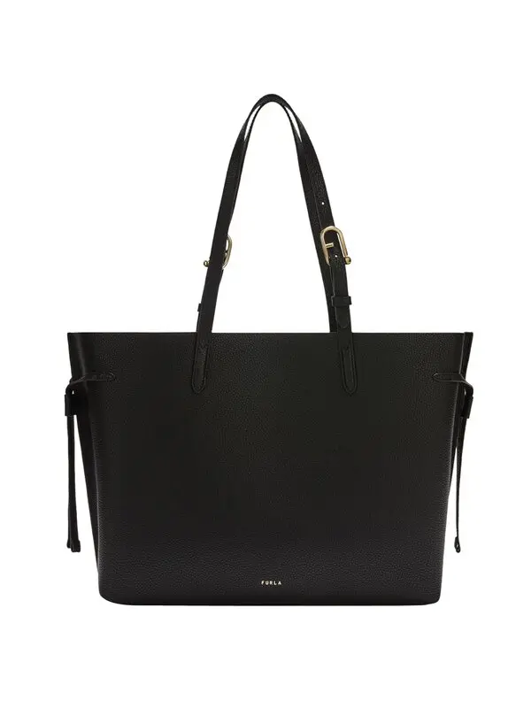 Furla Ava Tote Bag In Pebble Leather - Nero/nero