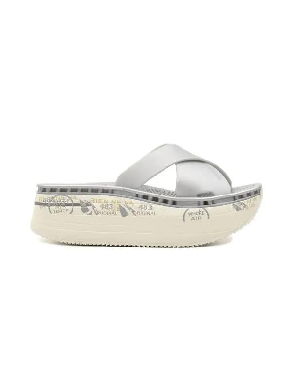Premiata Platform Sandals With Criss-cross Straps And Graphic Sole - Silver