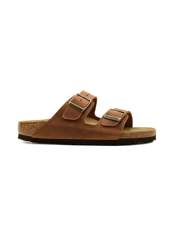 BIRKENSTOCK Arizona Nubuck Leather Sandals With Adjustable Buckles - Brandy