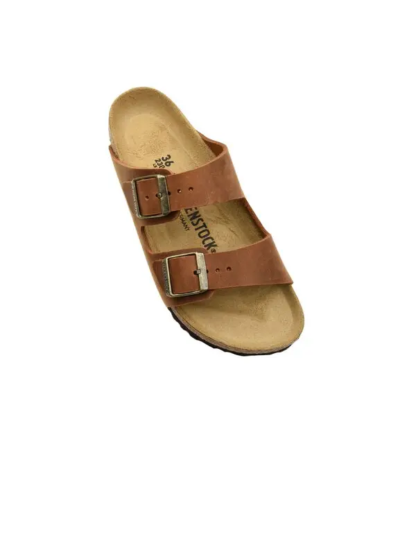 BIRKENSTOCK Arizona Nubuck Leather Sandals With Adjustable Buckles - Brandy