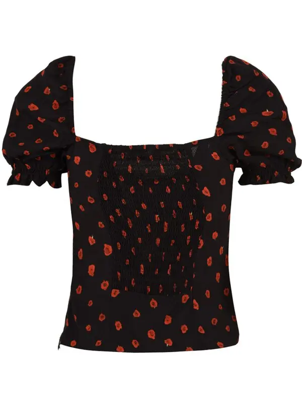 MAR DE MARGARITAS Floral Print Puff Sleeve Top - Rose Nero