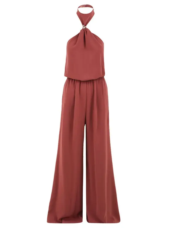 ANIYE BY Elasticized Jumpsuit With Jewel Neck Knot - Deep Ribbon