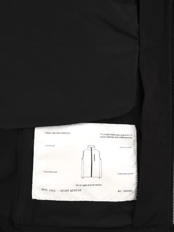 Aspesi Sleeveless Zip-up Gilet In Black Stretch Nylon - Nero