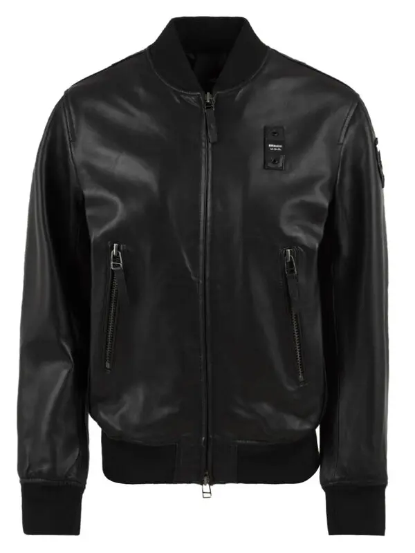 BLAUER. Leather Bomber Jacket - Nero