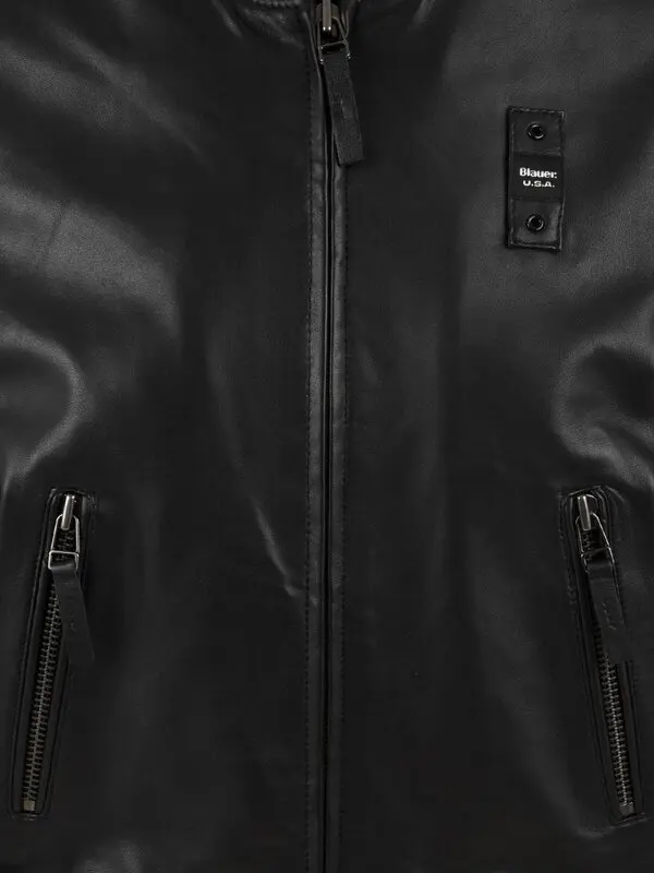BLAUER. Leather Bomber Jacket - Nero