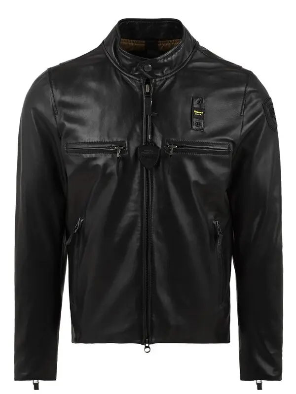 BLAUER. Leather Zip-up Jacket
