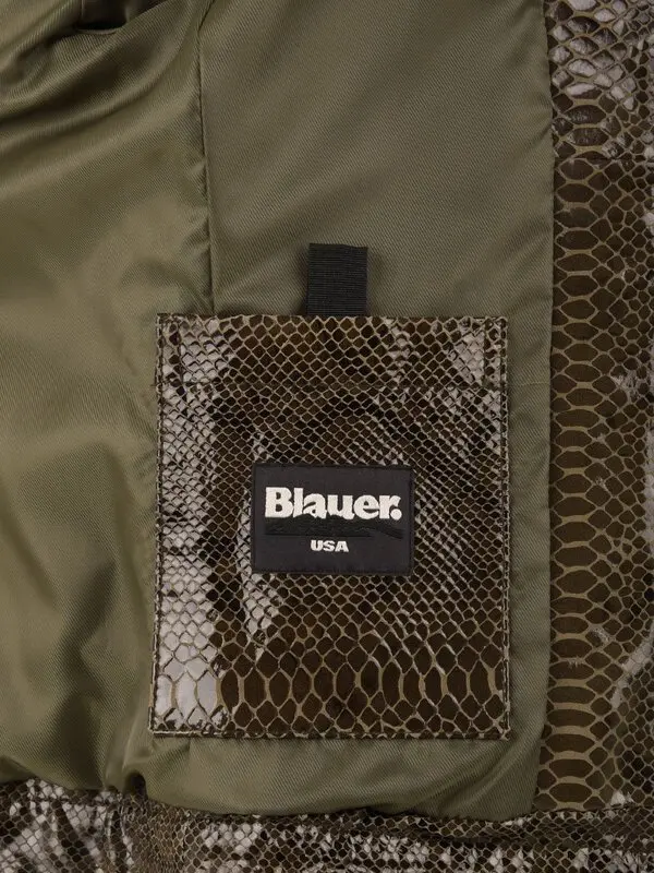BLAUER. Biker Jacket With Python Print - Green