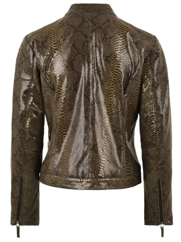 BLAUER. Biker Jacket With Python Print - Green