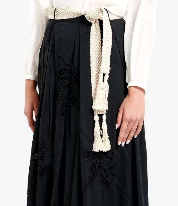 KAOS Cotton Skirt With Mesh Embroidery And Scarf Belt