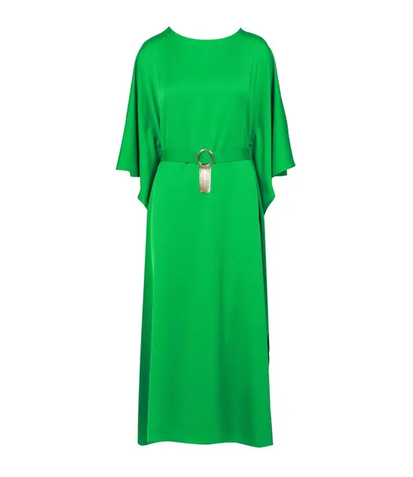 SIMONA CORSELLINI Satin Dress With Batwing Sleeves And Embellished Waist Belt