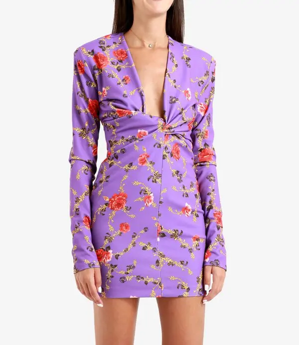 ANIYE BY Long Sleeve Deep Neck Printed Dress