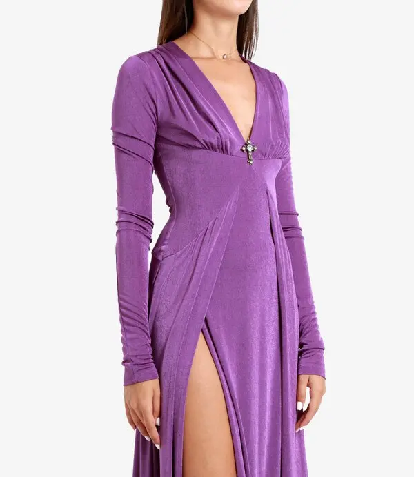 ANIYE BY Long Sleeve V-neck Maxi Dress With Detachable Brooch