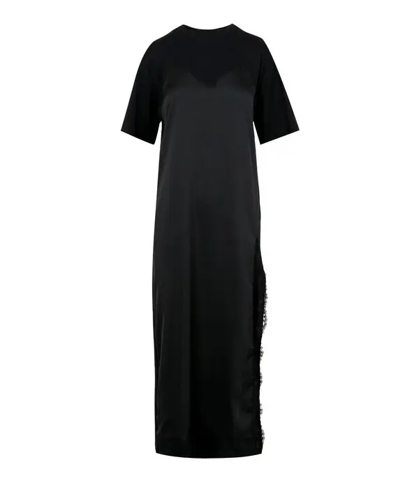 MSGM Cotton T-shirt Dress With Lace Trim - Nero