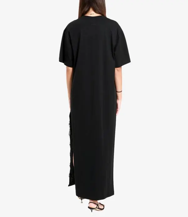 MSGM Cotton T-shirt Dress With Lace Trim - Nero
