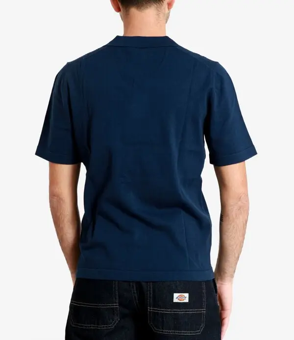 AT.P.CO Ribbed Knit Bowling Collar Short Sleeve Button-up Shirt