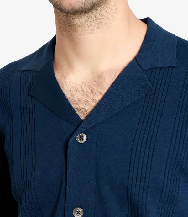 AT.P.CO Ribbed Knit Bowling Collar Short Sleeve Button-up Shirt
