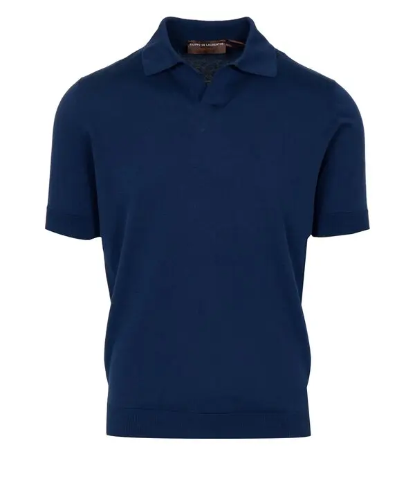 FILIPPO DE LAURENTIIS Cotton Knit Polo Shirt - Navy Blue