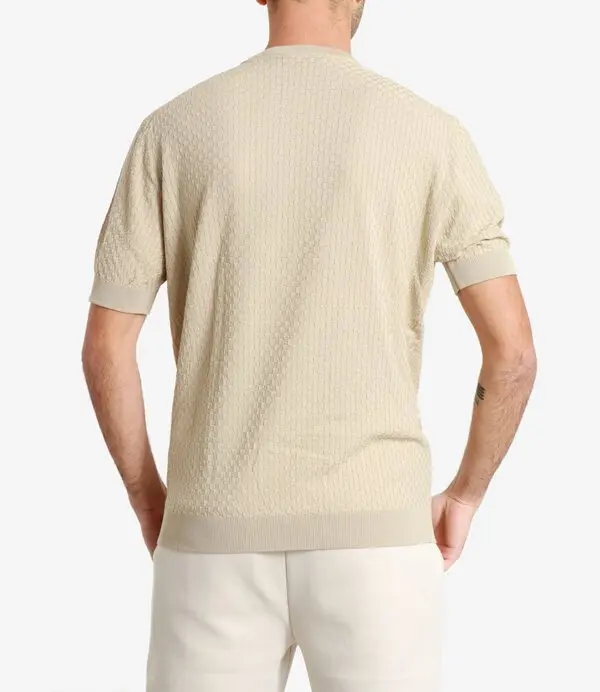FILIPPO DE LAURENTIIS Cotton Textured Crew Neck Short Sleeve Top - Ecru