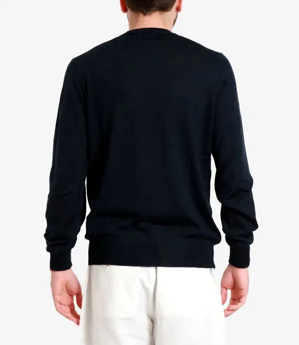 GRAN SASSO Virgin Wool, Cashmere And Silk Blend Ribbed Crew Neck Long Sleeve Sweater - Dark Blue