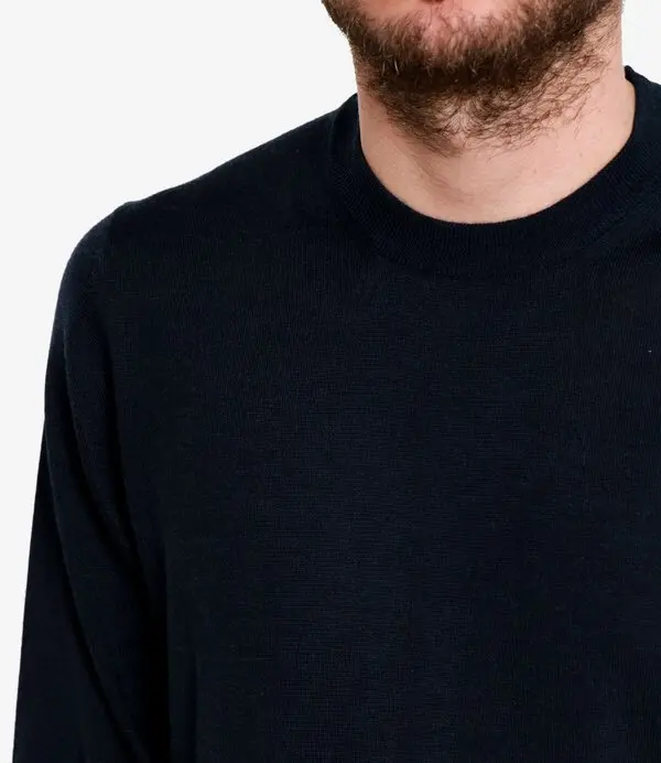 GRAN SASSO Virgin Wool, Cashmere And Silk Blend Ribbed Crew Neck Long Sleeve Sweater - Dark Blue