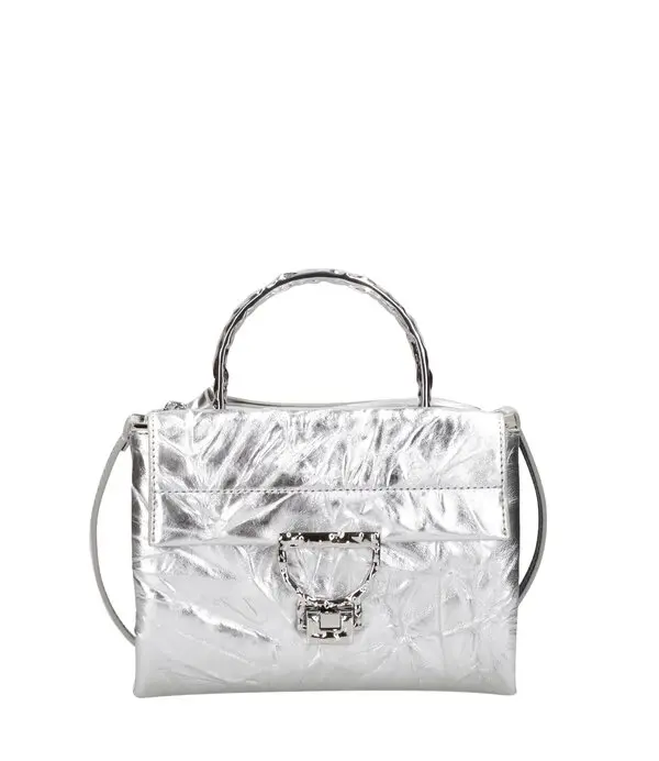 COCCINELLE Metallic Effect Leather Handbag - Silver