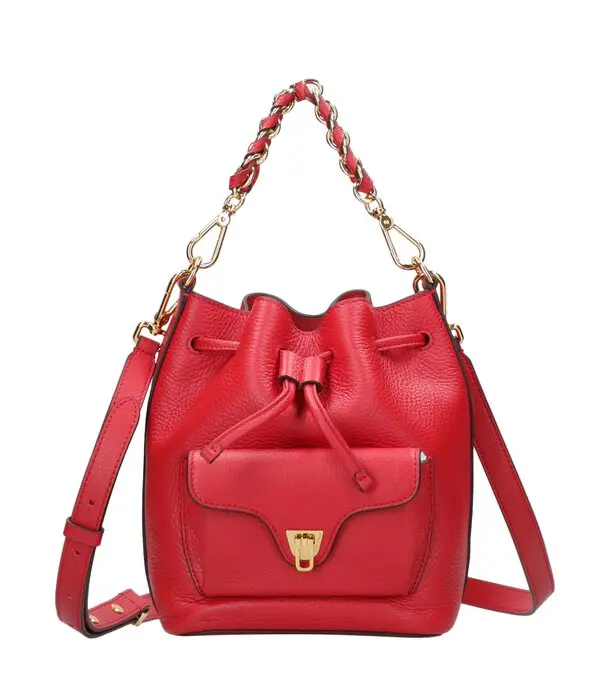 COCCINELLE Grained Leather Bucket Bag With Chain Detail