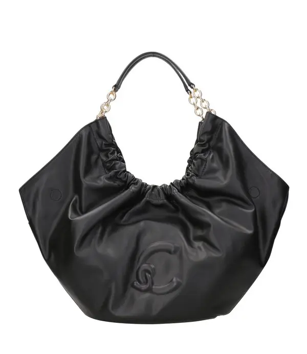 COCCINELLE Leather Gathered Top Handle Bag With Chain Detail - Black