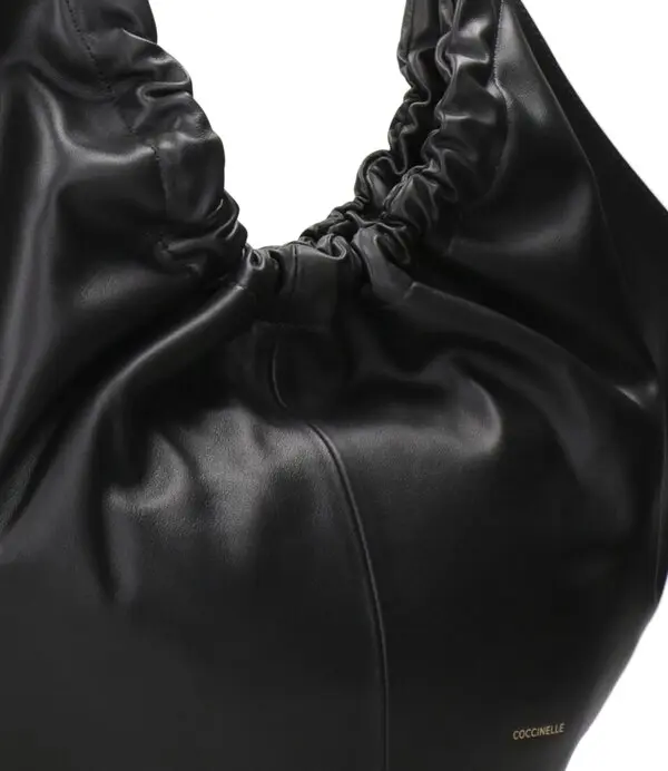COCCINELLE Leather Gathered Top Handle Bag With Chain Detail - Black