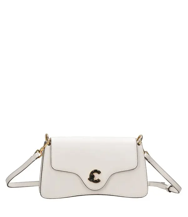 COCCINELLE Smooth Leather Shoulder Bag With Tortoiseshell Effect Detail - Pearl