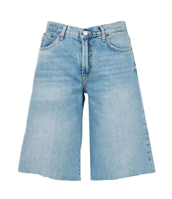 PEOPLE Delavé Effect Denim Knee-length Shorts With Raw Cut Hem