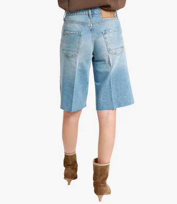 PEOPLE Delavé Effect Denim Knee-length Shorts With Raw Cut Hem