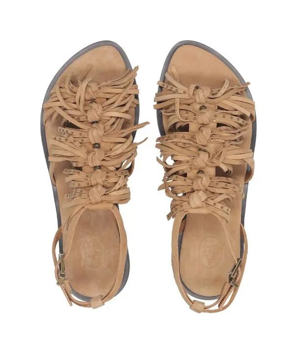 Ash Suede Knotted Fringe Sandals With Studs