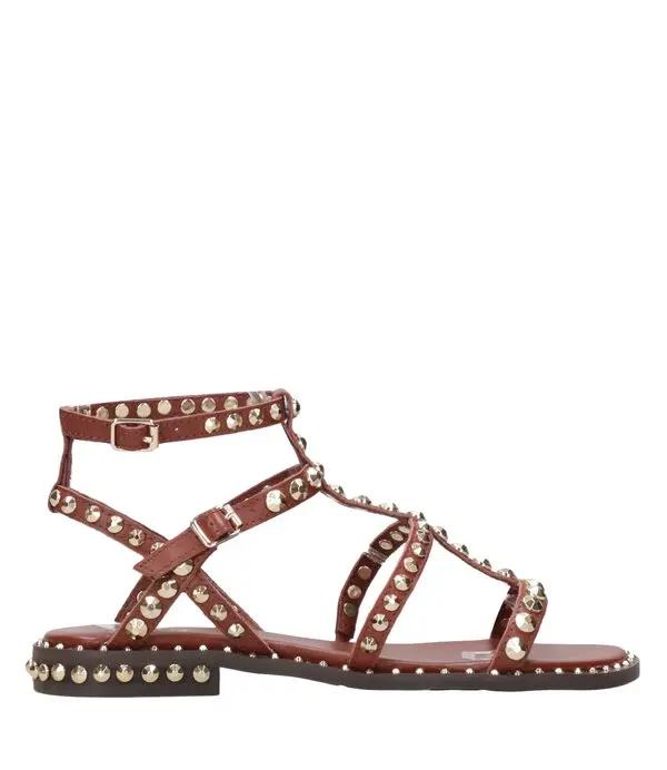 Ash Studded Leather Ankle Strap Sandals - Marsala