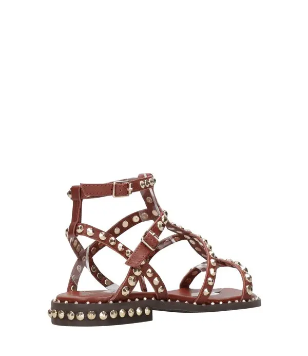 Ash Studded Leather Ankle Strap Sandals - Marsala