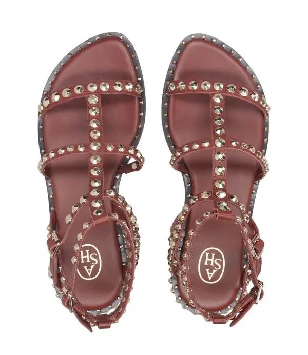 Ash Studded Leather Ankle Strap Sandals - Marsala