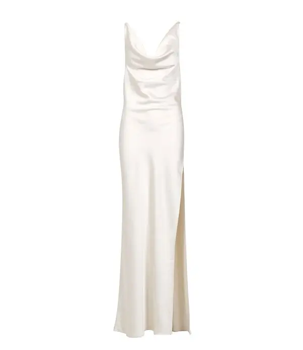Andamane Draped Satin Maxi Dress With Open Back And Slit - Ivory