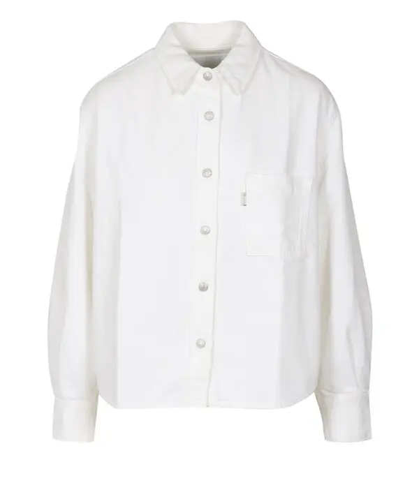 PEOPLE Cotton Denim Cropped Shirt With Pointed Collar And Patch Pocket