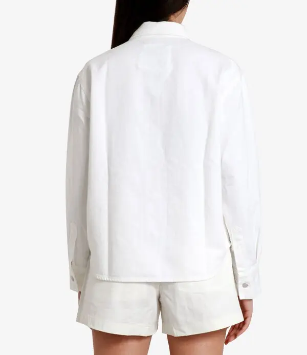 PEOPLE Cotton Denim Cropped Shirt With Pointed Collar And Patch Pocket