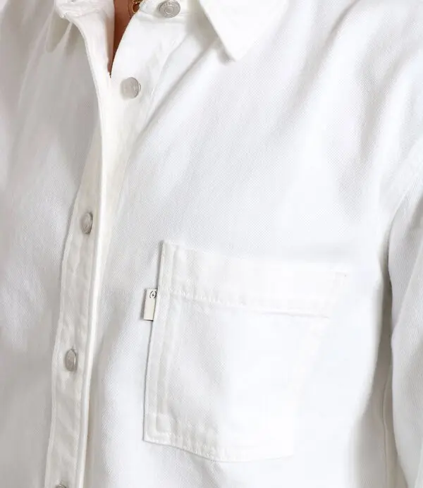 PEOPLE Cotton Denim Cropped Shirt With Pointed Collar And Patch Pocket