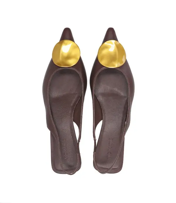 VIC MATIE Slingback Shoes With Geometric Detail - Brown