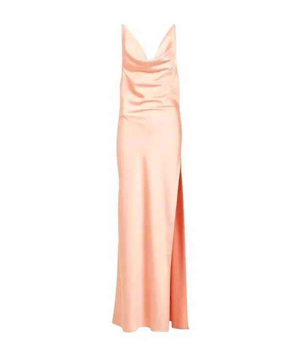 Andamane Strappy Satin Maxi Dress - Peach