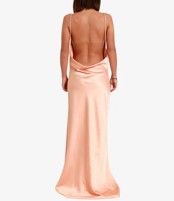 Andamane Strappy Satin Maxi Dress - Peach