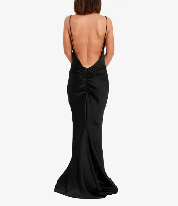 Andamane Strappy Satin Gown - Black