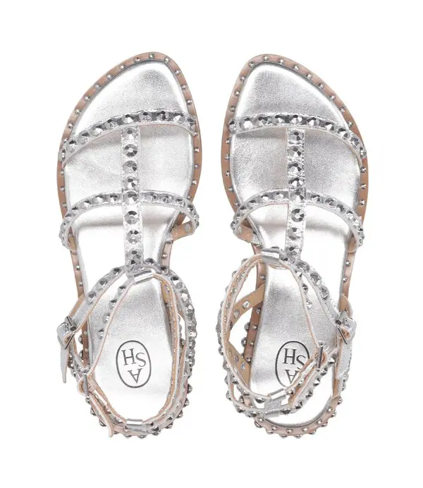 Ash Leather Studded Ankle Strap Sandals - Silver