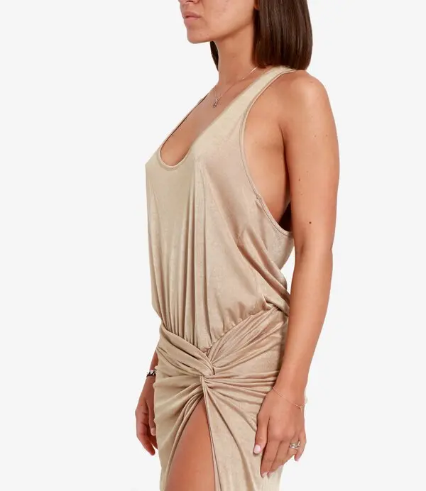 Andamane Maxi Dress With Gathered Knot Detail - Gold